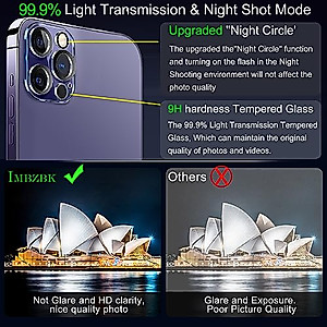 IMBZBK 3 Pack Screen Protector for iPhone 14 Pro Tempered Glass with 3 Pack Camera Lens Protector, Accessories 9H Anti Scratch for Apple 14 Pro, 2.5D Curved, Case Friendly, Transparent