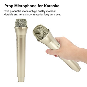 Shanrya Fake Microphone for Singing, Plastic Prop Mic Prop Microphone with 1 X Prop Microphone for Parties(Gold)
