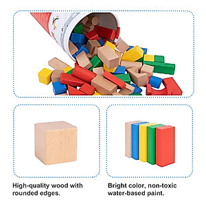 TOOKYLAND 100 Pieces Wooden Building Blocks, Shape Sorting Stacking Toy for Kids with Storage Bucket, Montessori Toys for 1 2 3 Year Old Girls Boys