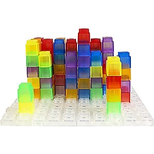 Think Fast Toys | Translucent Counting & Sorting Cubes with Stacking Board | Assorted Colors | Retail Packaging | STEM & Home Learning Toys