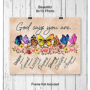 God Says You Are Wall Art - Boho Decor - Christian Inspirational Encouragement Gifts for Women - Bible Verses, Psalms, Scripture Wall Decor - Catholic Religious Gifts - Positive Motivational Quotes