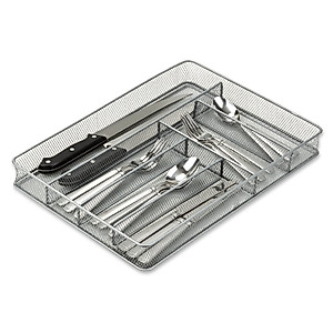 YBM Home Metal Silverware Organizer for In-Drawer Cutlery Storage, 6 Compartment Mesh Cutlery Flatware Tray Sorts Kitchen Utensils, Great for Office Supplies 1132s
