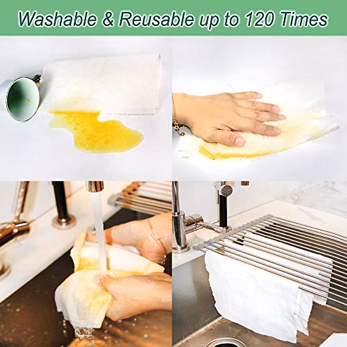 Reusable Bamboo Towels by Urban Green, Large size 2 rolls 60 sheets (Heavy Duty)