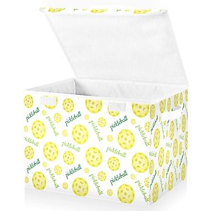 DIGTIA Yellow Pickleball Balls Storage Bins with Lids Sports Foldable Storage Basket with Handles Collapsible Large Fabric Organizer Containers for Clothes Shelves Closet Office Home