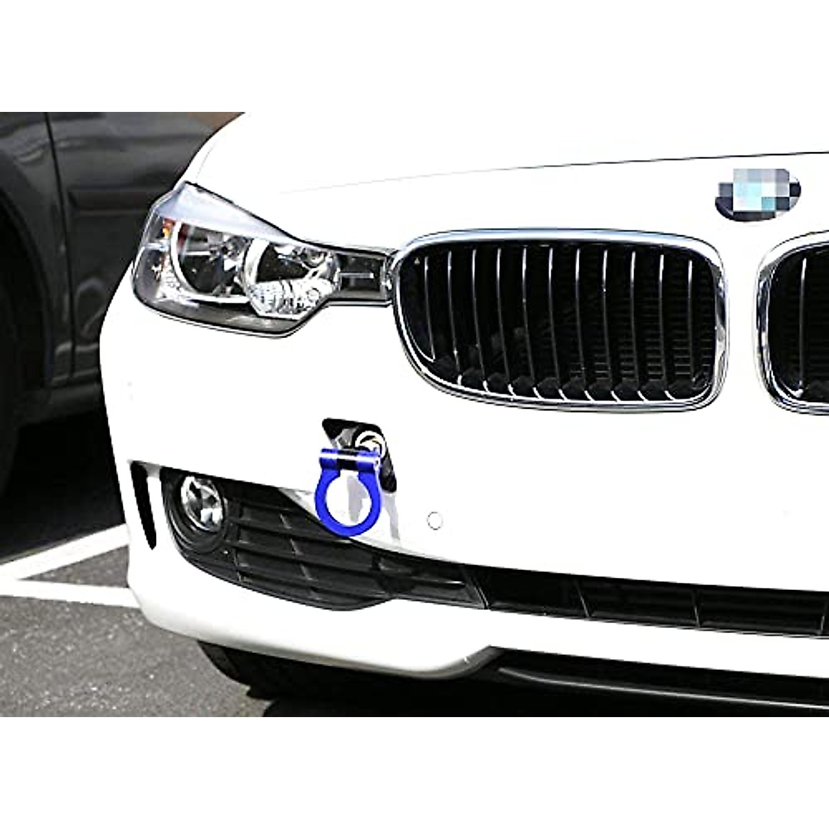 iJDMTOY Blue Track Racing Style Tow Hook Ring Compatible with BMW 1 2 3 4 5 X1 X3 X4 X5 X6 Series, Compatible with Mini Cooper F54 F55 R60 R61, Made of Lightweight Aluminum