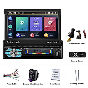 CarThree Single Din Apple Carplay Car Stereo with Bluetooth and Backup Camera, 7inch flip Out Touch Screen Car Radio MP5 Player Support Android Auto,Subwoofer Mirror Link,USB,TF,FM,Aux-in,SWC