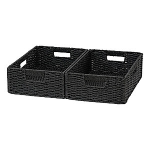 Storage Baskets 2-Pack, Natural Ingredients Foldable Paper Rope Baskets for Organizing, 14.9 x 10.2 x 4.7 inches, Sturdy Baskets with Handles, Closet and Shelf Organizers, Foldable Baskets for Clothes
