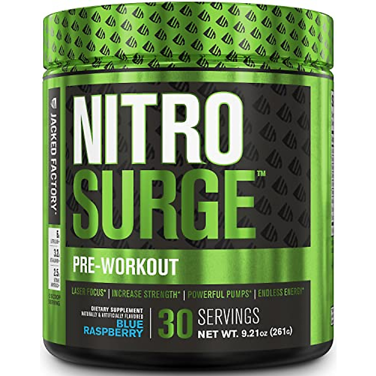 NITROSURGE Pre Workout Supplement - Energy Booster, Instant Strength Gains, Clear Focus, & Intense Pumps - Nitric Oxide Booster & Powerful Preworkout Energy Powder - 30 Servings, Blue Raspberry