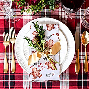 Hemoton Stocking Stuffers Christmas Dish Towel Absorbent Drying Gingerbread Man Dinner Tea Towels Xmas Holiday Table Dining Cotton Tea Towel Dish Cloth Napkin 70X50CM Red Napkins Paper