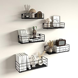CRUGLA Floating Shelves Wall Mounted Set of 5, Black Hanging Storage Wall Shelf for Bathroom, Kitchen, Bedroom, Living Room Home Decor