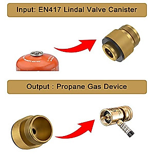 Isobutane to Propane Adapter - Taschyas Camping Grill Propane Gas Stove Adapter - Input: EN417 Lindal Valve Canister, Output: Propane Gas Stove Z20
