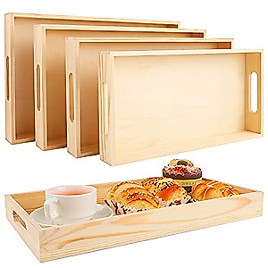 Aodaer 5 Packs Wooden Nested Serving Trays Kitchen Nesting Trays Wooden Trays Rectangular Shape Wood Trays for Kitchen, Breakfast, Party