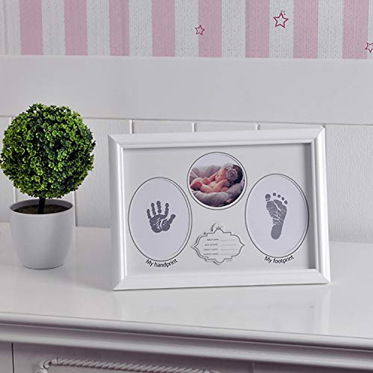 GTweyre Baby Picture Frame Handprint and Footprint Kit First Year Keepsake Photo White Wooden Make Baby Registry Baby Boy Stuff Newborn Baby Shower Gifts, Baby Footprint Kit, Nursery Decor