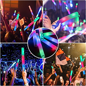 SHQDD 28 PCS Glow Sticks Bulk, New Year Party Favors, Foam Glow Sticks with 3 Modes Colorful Flashing, Glow in The Dark Party Supplies, LED Glow Sticks for Wedding, Raves, Concert, Camping, Carnival