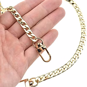 HAHIYO Mini Pochette Purse Chain Strap Slim Wide 7mm for LV Length 23.6 inches Extra Thick 2.6mm Shiny Gold for Shoulder Cross Body Sling Handbag Wallet Clutch Comfortable Flat Metal Strap 1 Pack