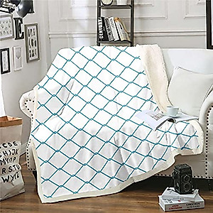 Geometric Fleece Throw Blanket Geometric Linked Forms Sherpa Blanket for Kids Boys Girls Teens Grid Plush Blanket Simple Modern Fuzzy Blanket for Sofa Bed Couch, Room Decor King 87x95 Inch