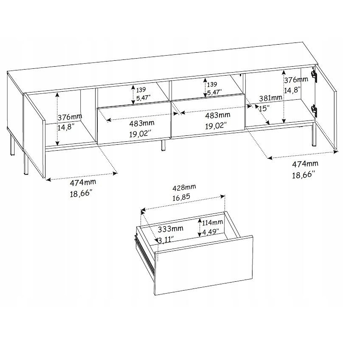 Homlando Ravenna C TV Stand 79" – Lowboard TV Cabinet – Gaming Center for TVs Up to 85” – LED TV Unit - TV Entertainment – Center with Storage for Living Room – White Matte with White Gloss Fronts
