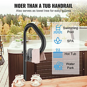 VEVOR Hot Tub Handrail, 360 Rotatable Spa Side Handrail with 35"-57" Adjustable Height, Rust-proof Aluminum Spa Step Hot Tub Hand Rail with Slide-Under Mount Base for Indoor & Outdoor, 600LBS Capacity