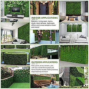 Grass Wall 6 PCS, 20''x20'' Artificial Boxwood Backdrop Panels Topiary Hedge Plant 4 Layers Faux Boxwood Decoration for Garden,Fence,Backyard,Background Wall (6, 20inch x 20 inch)
