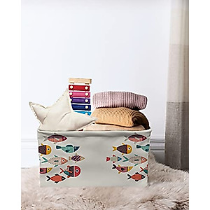 Storage Basket Multi-Color Fish Storage Bins Decorative Cartoon Funny Fishes Ocean Animals Foldable Baskets for Toys Decorative Baskets for Closet Nursery