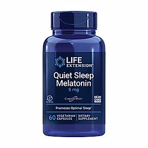 Life Extension Quiet Sleep Melatonin - 5mg of Melatonin Supplement with Vitamin C, B6, B12, Calcium, Magnesium and Inositol for Restful & Healthy Sleep - Non-GMO, Gluten-Free, Vegetarian - 60 Capsules