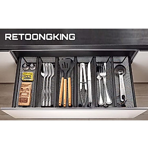 RETOONGKING Stackable mesh drawer organizer,6pc silverware organizer for Kitchen,Utensil metal drawer organizer with Interlocking Arm for Flatware, Knives, Pen, Cosmetic 9 x 3 x 2 Inch