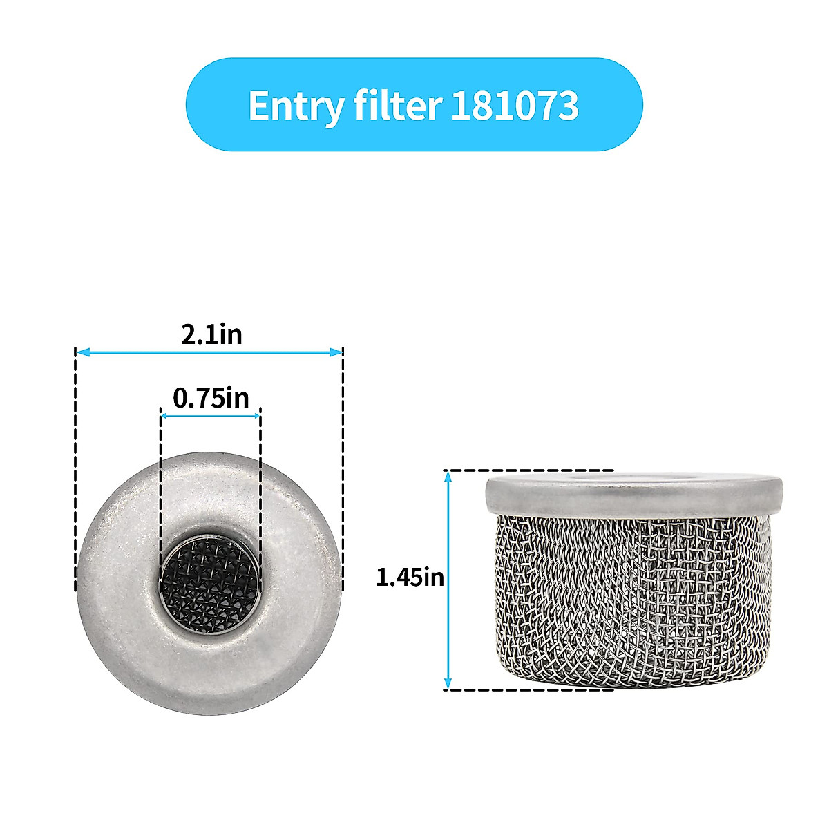 Homhelar 181073 or 181-073 Inlet Strainer Screen Filter with 1/2" NPT Thread Stainless Steel for Airless Paint Sprayer 455 495 Ultra 500 Ultra Max 695