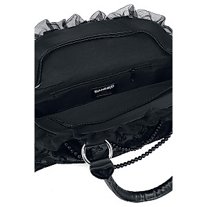 Lost Queen Reinvention Victorian Gothic Handbag Flocked Skulls with Bows and Lace Bag Women's 15" Purse