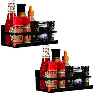 YCOCO Magnetic Spice Rack for Refrigerator,Single Tier Refrigerator Spice Storage Shelf,Easy to Install the Side of Refrigerator Can Hold spices,Salt,Pepper,Space Saving Black Pack of 2