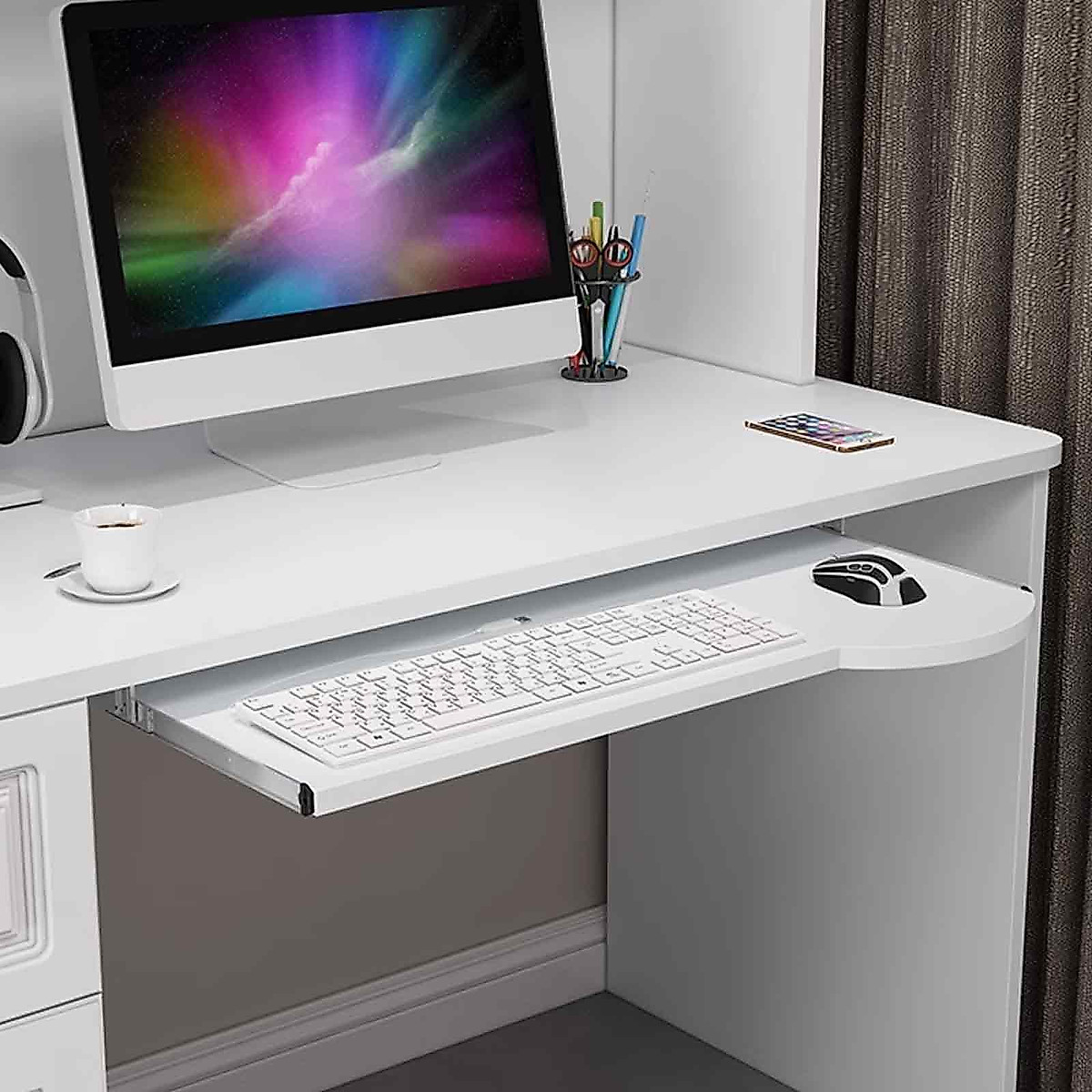 OM-PDD Keyboard Pull Out Tray Under Desk, Under Desk Tray Slide Out, Ergonomic Keyboard Tray, Teak Color/White/Light Walnu/Black/White Maple, L 60/70cm, W26cm