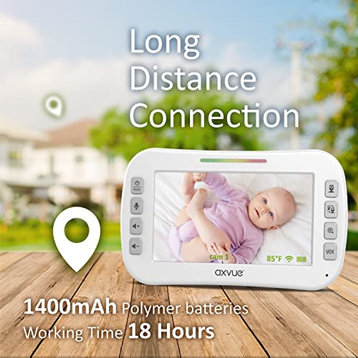 AXVUE Video Baby Monitor, Comfortable Slim Design Handheld Enclosure, 4.3" Screen Monitor & 2 Camera, Range up to 1000ft, 12 Hour Battery Life, 2-Way Talk, Night Vision, Temperature Monitor, No WiFi.