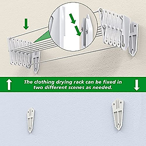 NUTSAAKK Wall Mounted Drying Rack Clothing for Laundry Foldable, Clothes Drying Rack Folding Indoor, Laundry Drying Rack with 7 Rods, Accordion Retractable for Laundry/Bathroom (White)