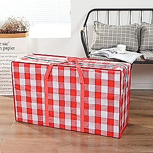 Evealyn Extra Large Moving Storage Bags 100L, Woven bag Waterproof with Zippers Heavy Organizer Totes Storage Bags for Travelling,College Carrying ,Moving,Camping Home Storage Sorting Bag (Red)