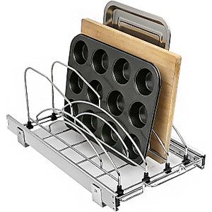 BBLHOME Pull Out Cabinet Organizer 11" W x 20" D x 8" H Rack Slide Out Kitchen Cutting Board for Kitchen Pantry for Cookie Sheet, Bakeware and Tray, Chrome