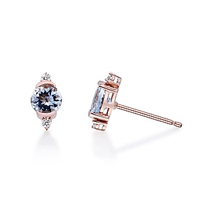 Gin & Grace 10K Rose Gold Genuine Aquamarine Earrings with Diamonds for women | Ethically, authentically & organically sourced (Round-cut) shaped Stud Aquamarine hand-crafted jewelry for her