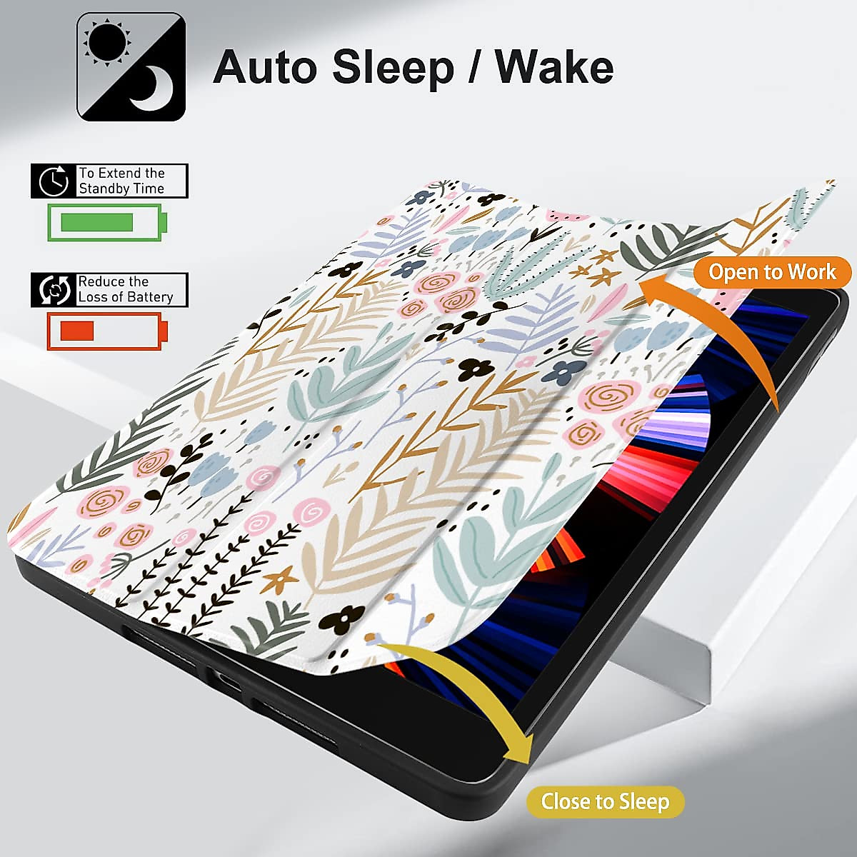 DONGKE Case Compatible with iPad 10.2 Inch 2021 2020 2019 iPad 9th/8th/7th Generation with Pencil Holder, Slim Stand Protective Case with Soft TPU Back, Auto Sleep/Wake Cover, Cute Florals