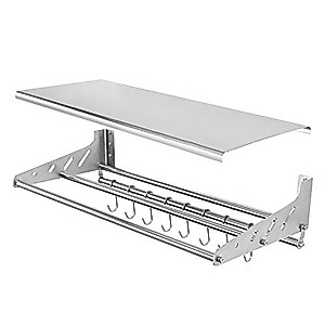 Funan Mountain Stainless Stell Wall Mount Shelf with Hooks 304 Bathroom Kitchen Commercial Shelf Rack Restaurant Bar Multifunctional Storage Shelf (10.63, 23.62)