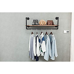 Wall-Mounted Clothes Rack with shelves, Industrial Pipe Clothes Hanging Bar, Space-Saving, 40 x 10 Inches, Easy Assembly, for Small Space, Retro Black