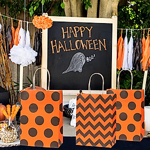 24 Pcs Halloween Treat Bags with Handles, Halloween Goodie Bags Candy Bags Paper Gift Bags For Trick or Treating, Kraft Paper Bags Party Favor Reusable Paper Bags for Halloween Thanksgiving Day