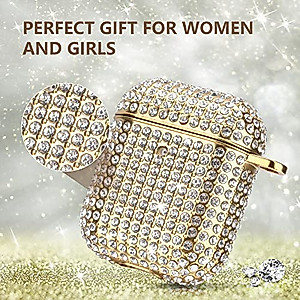 Case for Airpods 2/1, Filoto Bling Crystal PC AirPod 1st/2nd Generation Case Cover for Women Girls, Cute Air Pod Hard Protective Accessories with Lobster Clasp Keychain for Apple Airpods (Gold)
