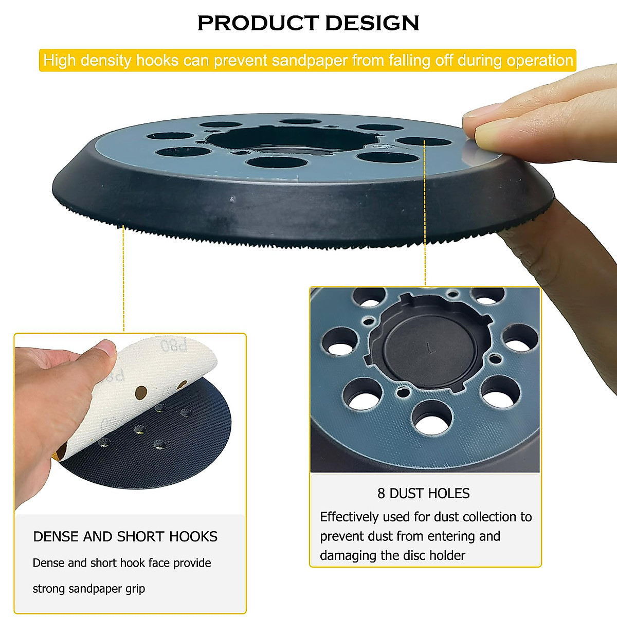 2 Pack 5 Inch 8 Hole Hook and Loop Replacement Sander Pads for DeWalt DWE6421-B2 DWE6421-B3 DWE6423/6423K DWE6421/6421K DCW210B Random Orbit Sander - Sanding Backing Pad
