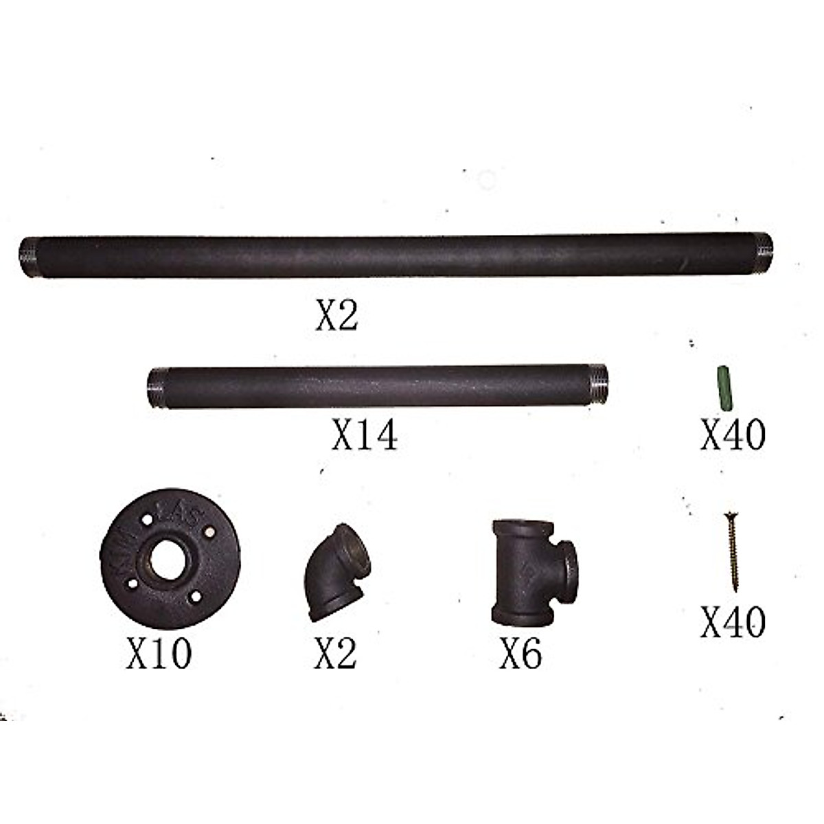 WGX Design For You Industrial Retro Wall Mount Iron Pipe Shelf Hung Bracket DIY Storage Shelving Bookshelf (2 Pcs 4Tier Hardware only)