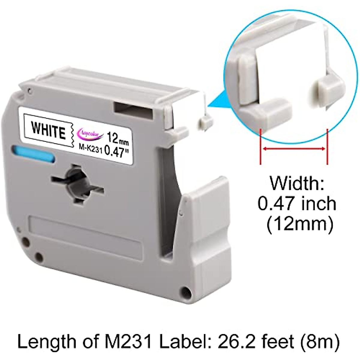 6-Pack Anycolor Compatible with M-K231 Brother P Touch M Tape M-231 MK131 MK431 MK531 MK631 MK731 Label Tape 12mm 0.47 Inch, Work for Brother PT-M95 PT-70BM PT-90 PT-65 PT-45 Label Maker Refills