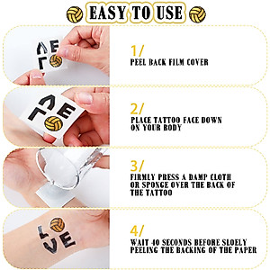 WILLBOND 120 Pcs Volleyball Temporary Tattoos for Team Volleyball Team Gift Sports Face Tattoos Waterproof Body Stickers Gold Tattoo for Fans Team Party Favor Supplies, 6 Styles