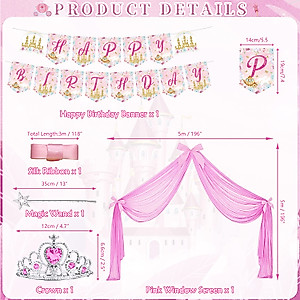 Princess Birthday Party Supplies, Includes Banner, Plates, Tulle, Napkins, Cake Toppers, Crowns, Wands, Balloons, Tablecloths, for Girls Princess's Themed Baby Shower Decorations, Serve 20 (Style A)