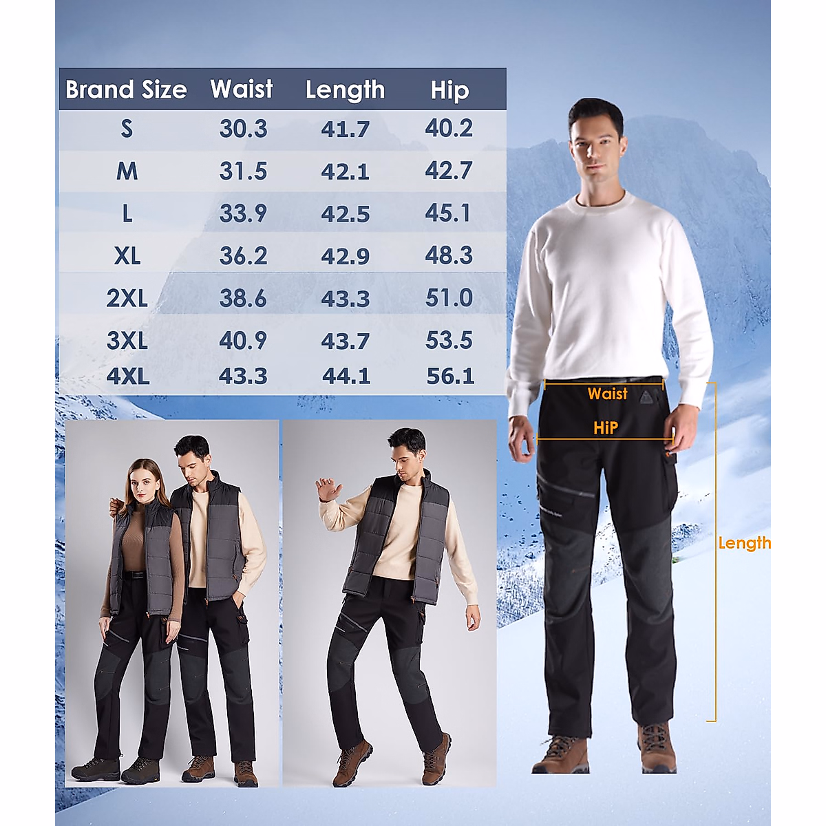 Axnol Heated Pants with 20000mAh Battery Pack Electric Heated Snow Hiking Pants Winter Softshell Outdoor Trousers (XL, Black)