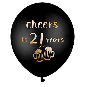 SHUNTAI Cheers to 21 Years Balloons Black and Gold Birthday Decorations 21st Birthday Balloons Latex Gold Confetti Balloon for Him Her 21 Anniversary Theme Happy Birthday Party Decor 12 inch