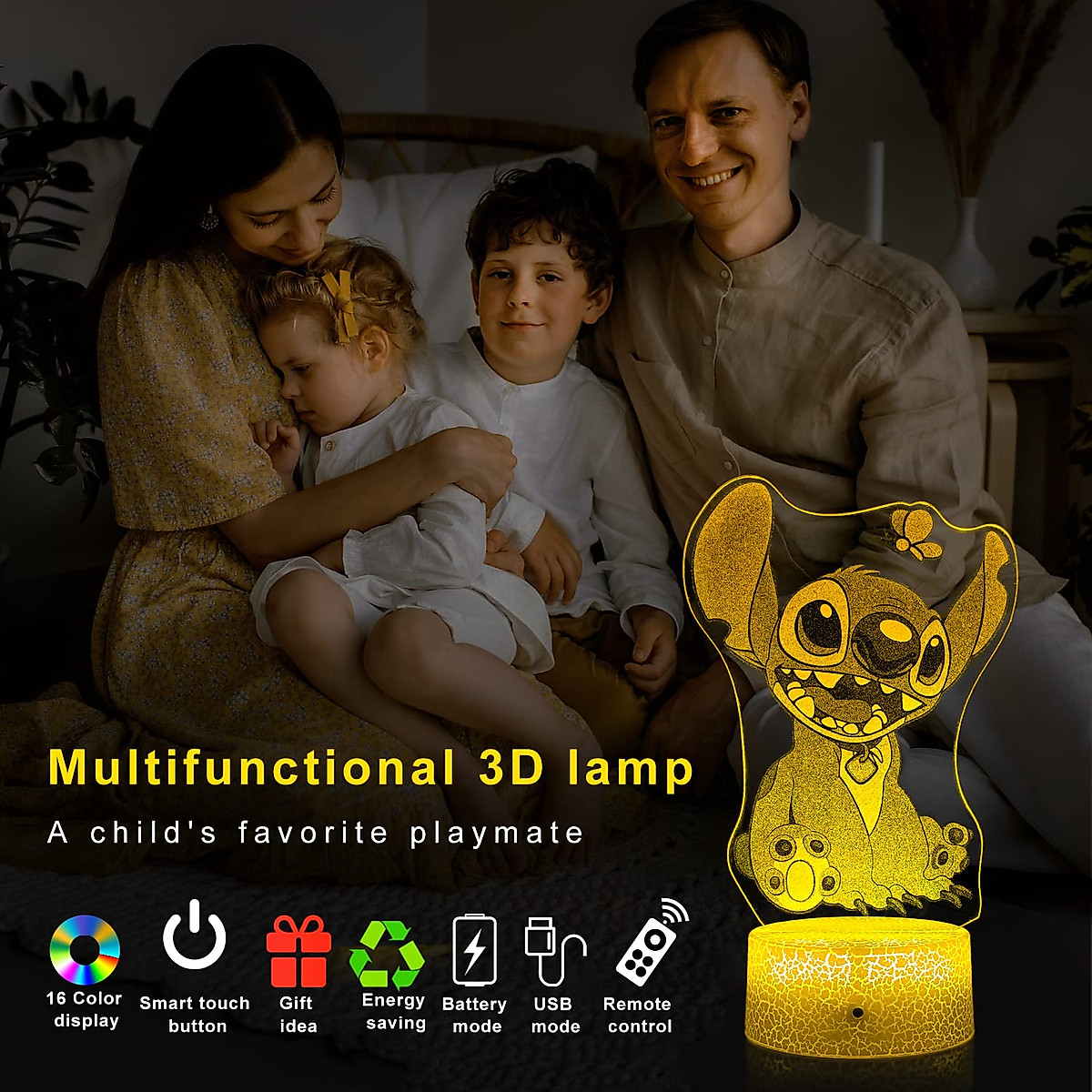 vpgun 3D Illusion Stitch Night Light: Stitch Light with Remote Control and Smart Touch, Stitch Lamp Stitch Room Decor for Girls Birthday Christmas Stitch Gifts