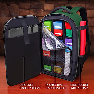 ENHANCE MTG Backpack - Collector's Edition TCG Backpack for Deck Boxes, Sleeved Cards, Playmats, MTG Accessories - Customizable Card Organization with Built-in Card Defender Screen (Dragon Green)