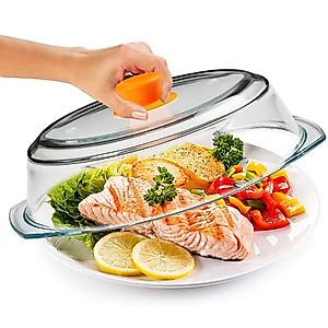 Bezrat Microwave Tall Glass Plate Cover For Food | Splatter Guard Lid with Easy Grip Silicone Handle Knob & Steam Vents | 100% Food Grade | BPA Free and Dishwasher Safe | Plates and Bowls 10 x 3 Inch